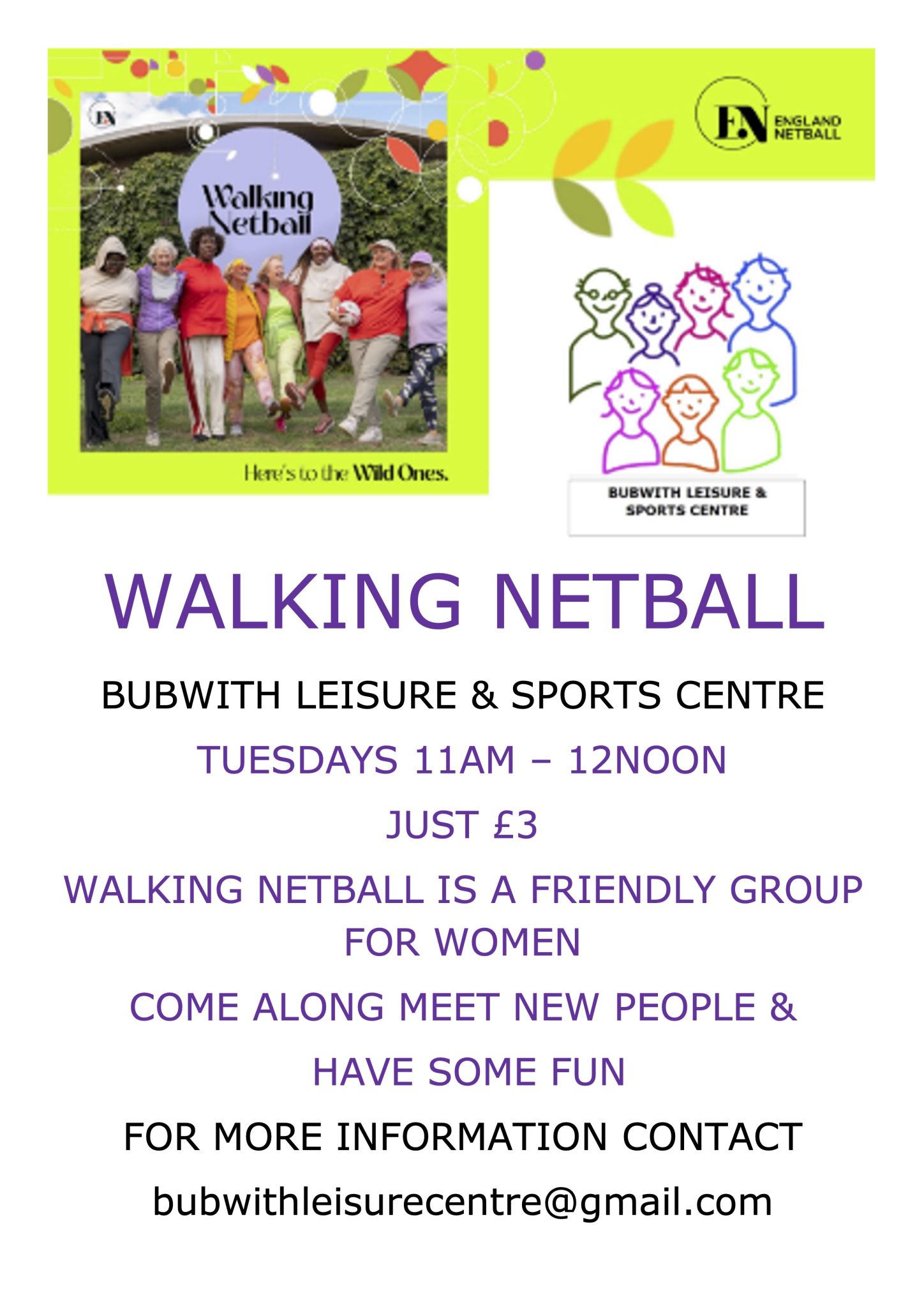 Women’s Walking Netball – Bubwith Leisure and Sports Centre